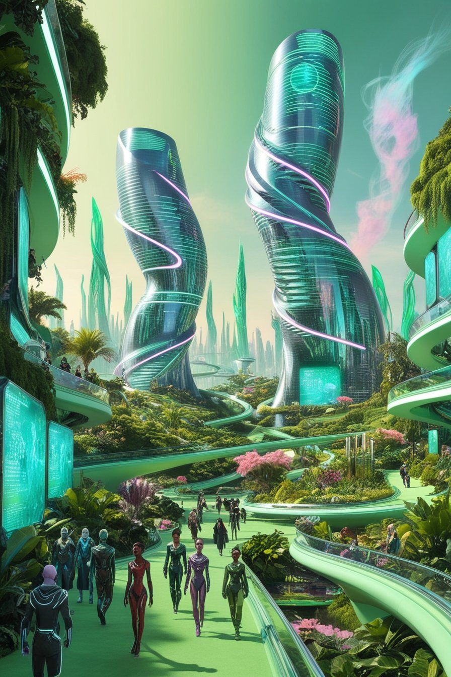 futuristic metropolis set amidst a lush - Future Imaginations