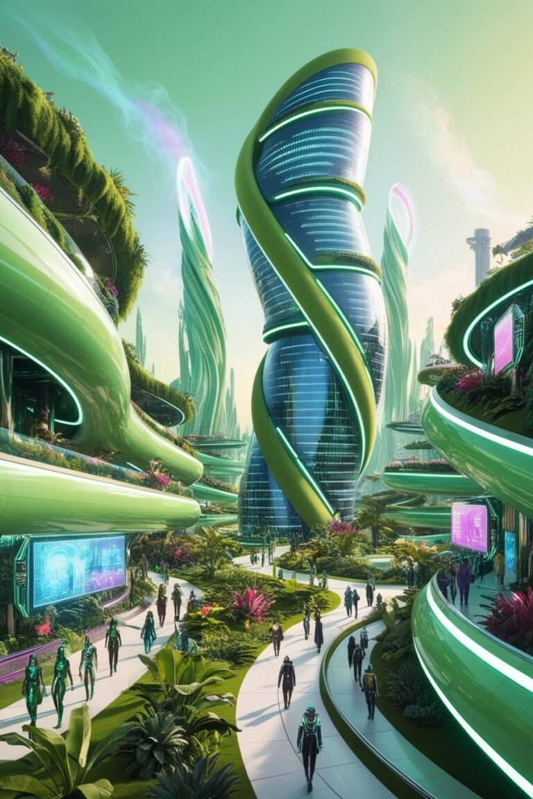 futuristic metropolis set amidst a lush - Future Imaginations