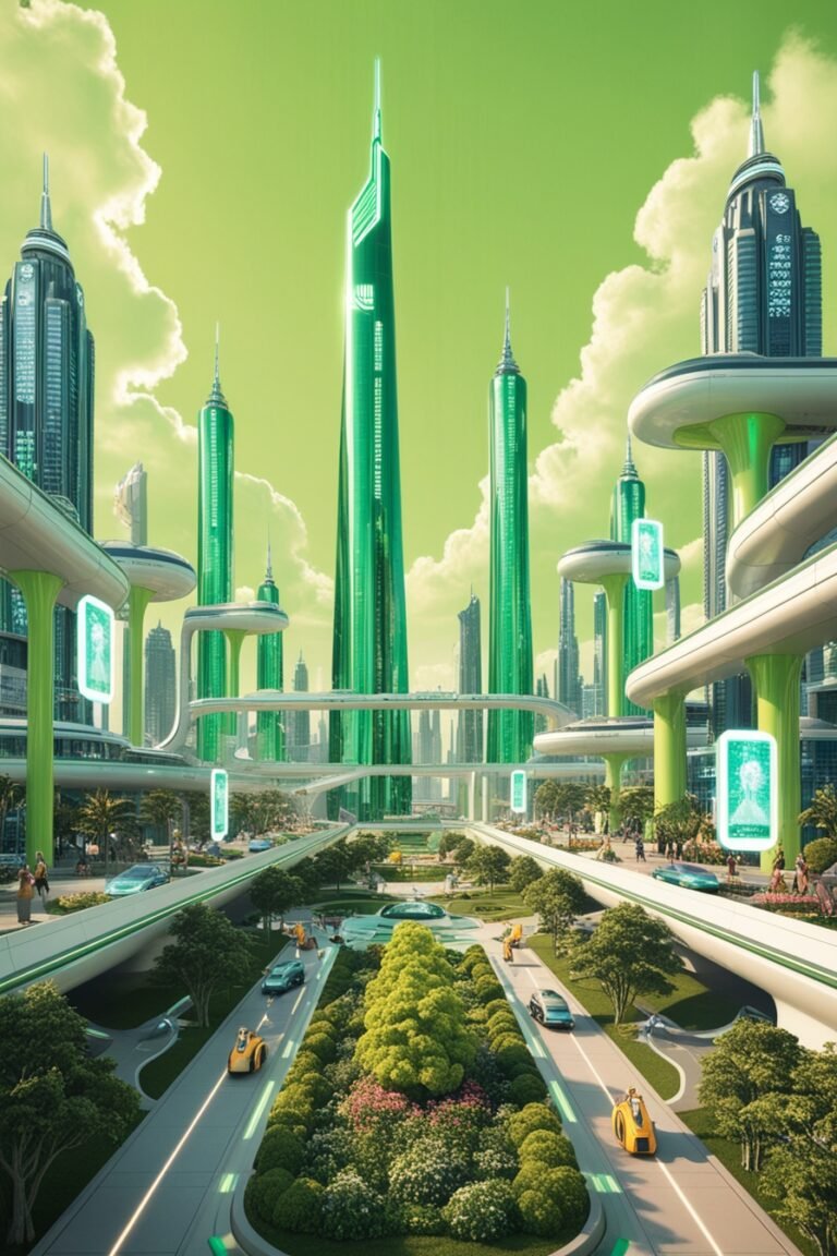 futuristic metropolis set amidst a lush - Future Imaginations