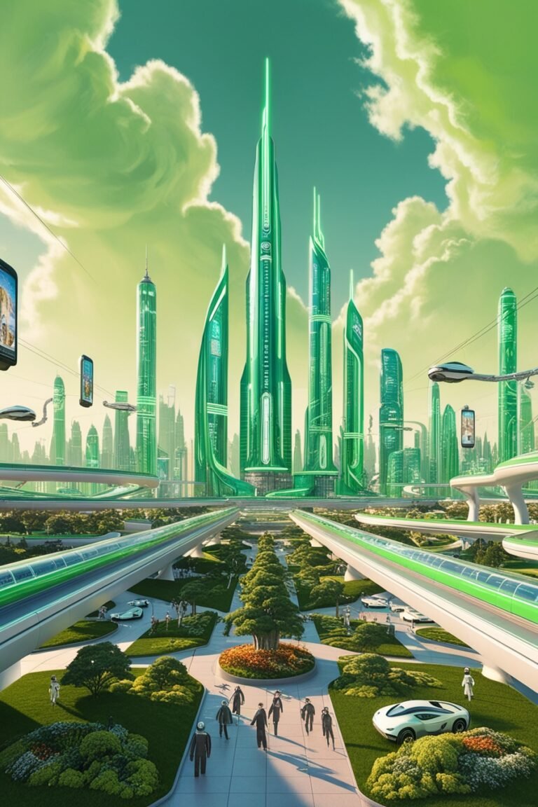 futuristic metropolis set amidst a lush - Future Imaginations