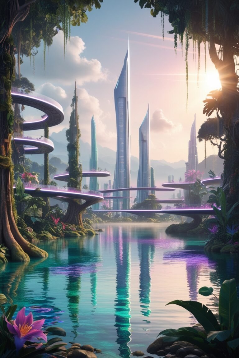 futuristic metropolis set amidst a lush - Future Imaginations
