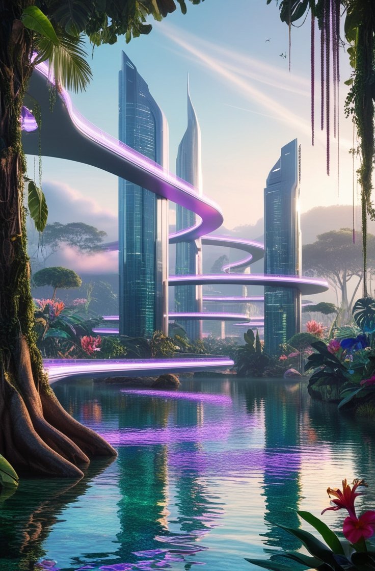 futuristic metropolis set amidst a lush - Future Imaginations