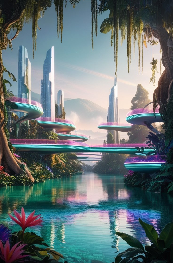 futuristic metropolis set amidst a lush - Future Imaginations
