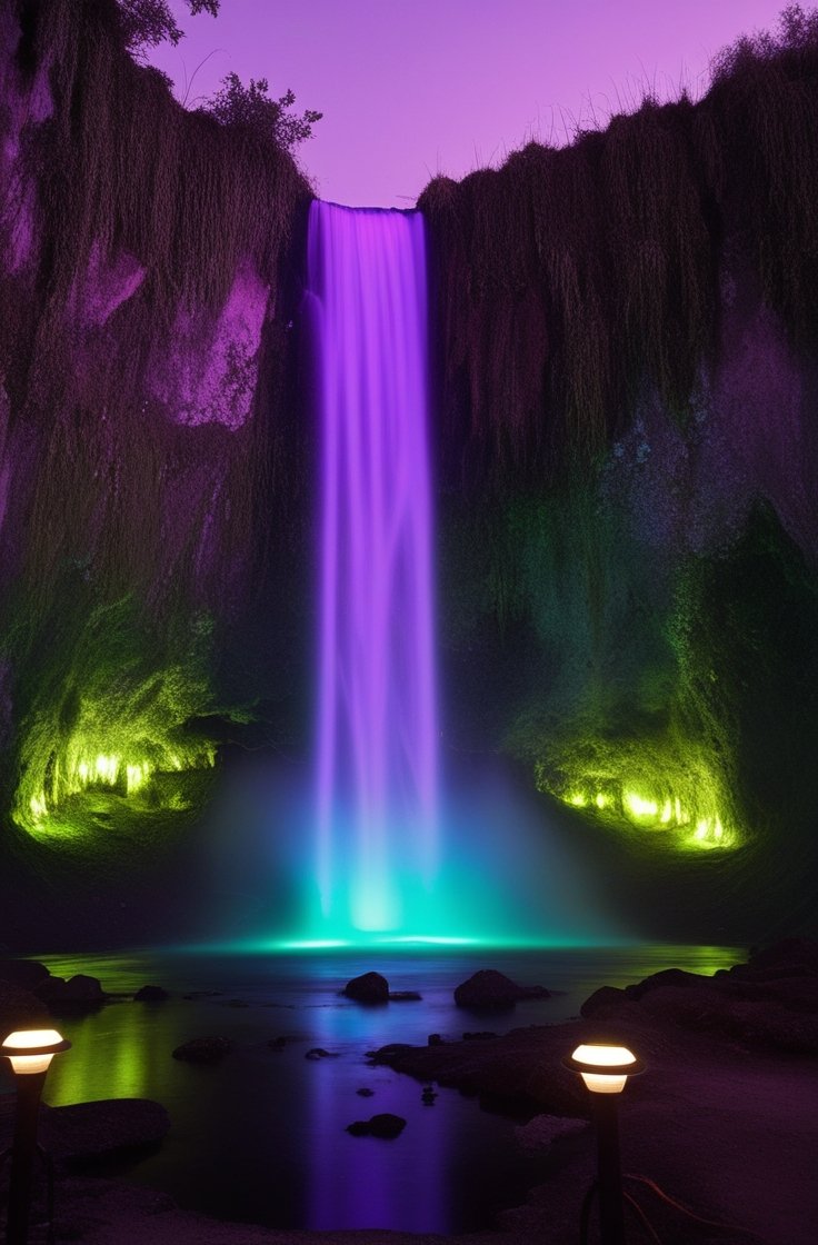 The Enchanting Neon Waterfall: A Fairytale Spectacle