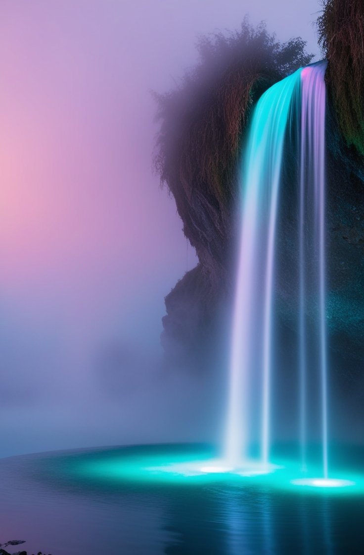 The Enchanting Neon Waterfall: A Fairytale Spectacle