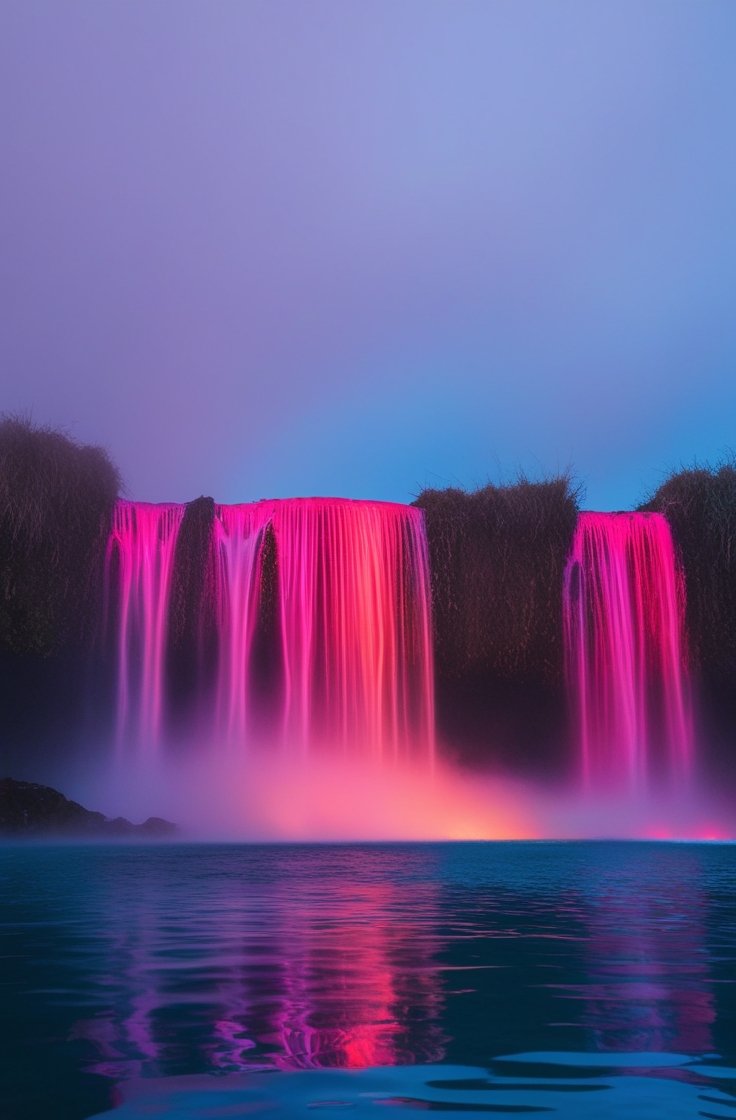 The Enchanting Neon Waterfall: A Fairytale Spectacle