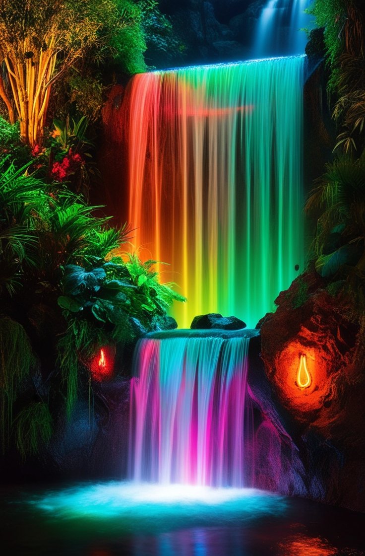 The Enchanting Neon Waterfall: A Fairytale Spectacle
