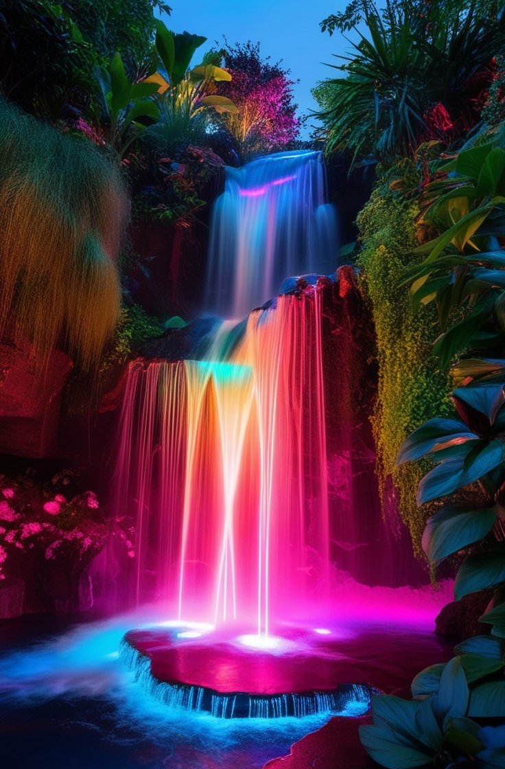 The Enchanting Neon Waterfall: A Fairytale Spectacle
