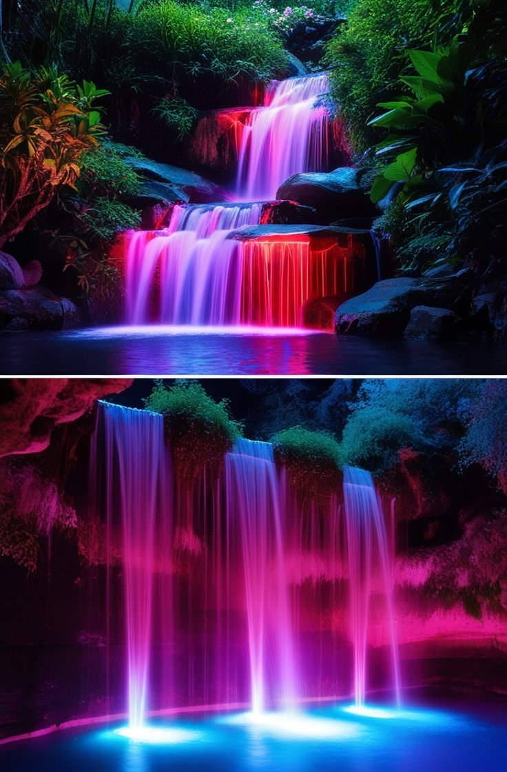 The Enchanting Neon Waterfall: A Fairytale Spectacle